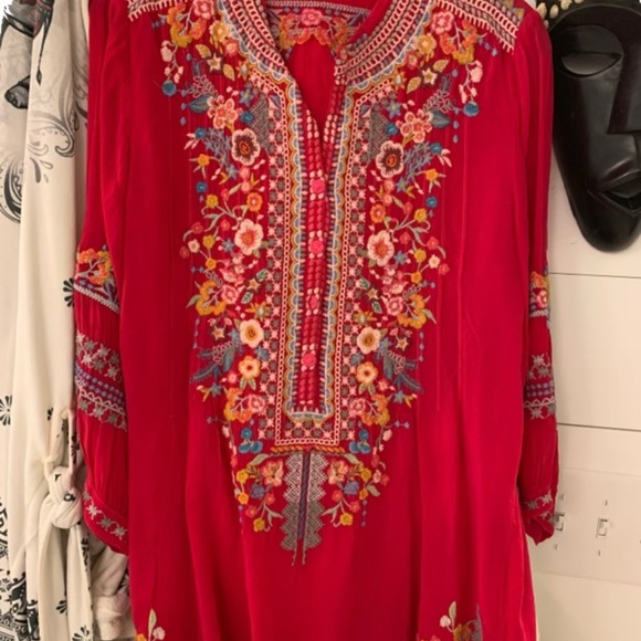 Johnny Was | Tops | Johnny Was Red Embroidered Tunic Size Meuc No ...